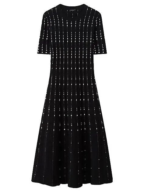 JOSEPH Fragmented Stripe Stretch-knit Midi Dress - Black/ivory