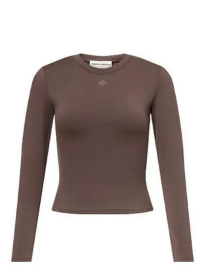 THE COUTURE CLUB Sculpting Long-sleeve Tech-jersey Top - Chocolate