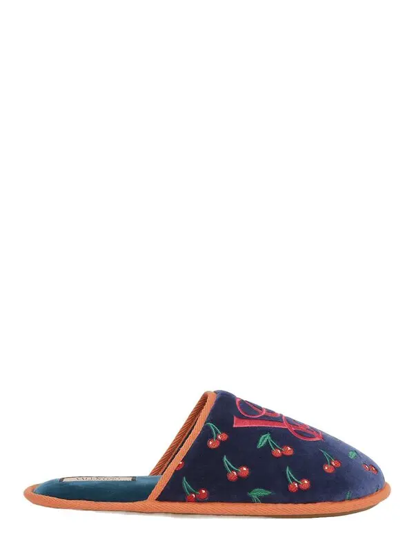 Valentino Garavani Chambre Monogram Embroidered Slippers - Blu/red/coral