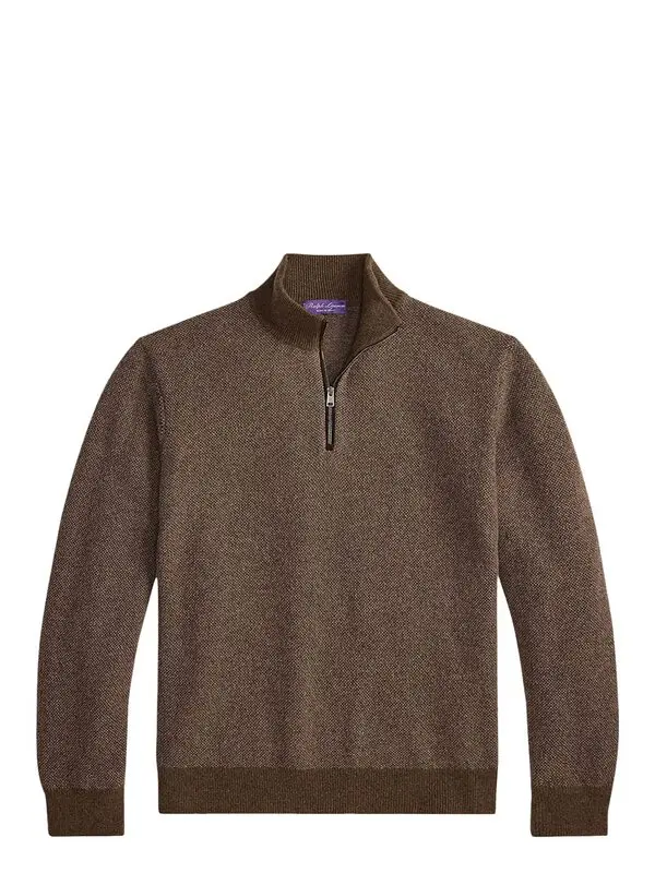 Ralph Lauren Birdseye Cashmere Quarter-zip Sweater - Taupe Mult