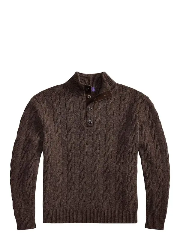 Ralph Lauren Purple Label Cashmere Cable Knit Mock Neck Sweater - Dark Taupe