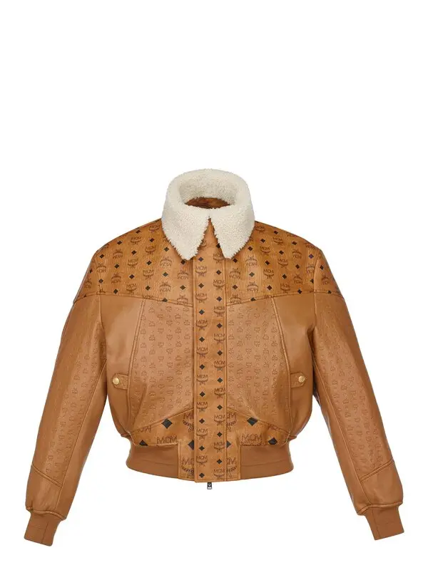 Mcm Shearling Bomber Jacket - Cognac
