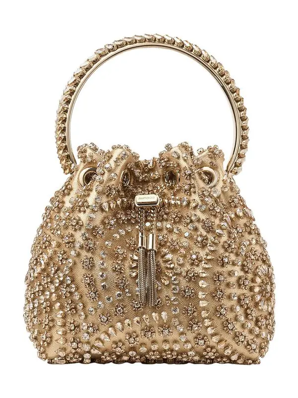 JIMMY CHOO Bon Bon Handbag With Crystal Embroidery - Gold Mix/crystal