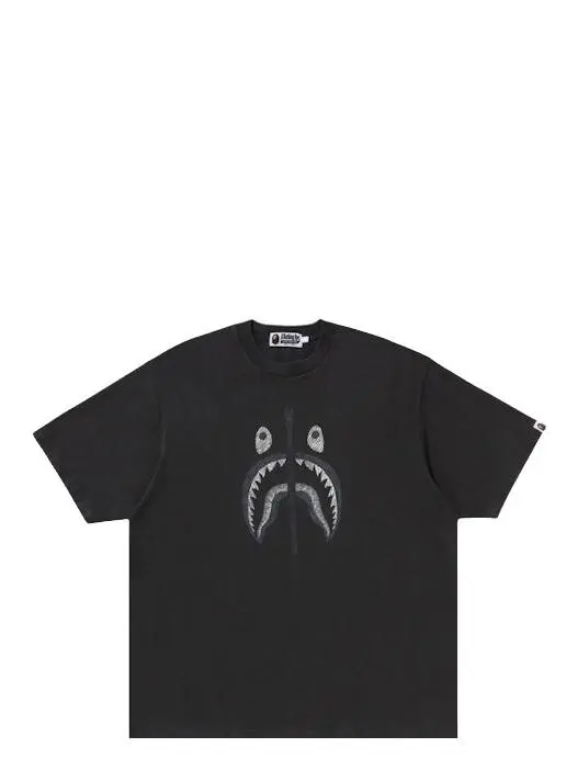 BAPE Garment Dye Shark Relaxed Fit Tee Shirt - Black