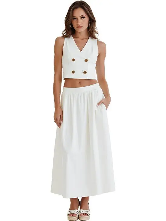 MODENAIRE Double-breasted Vest And Maxi Skirt Set - White