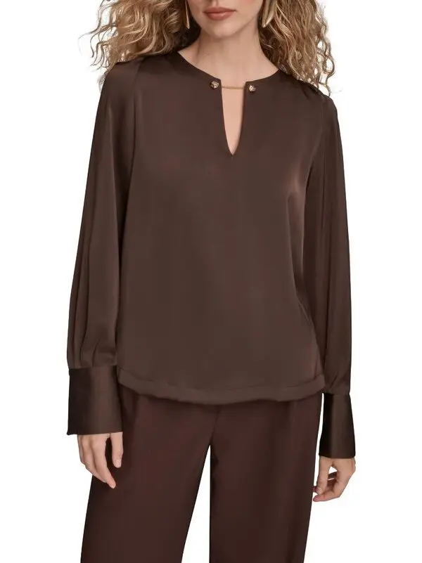 Donna Karan New York Chain Detail Long Sleeve Top - Chocolate Plum