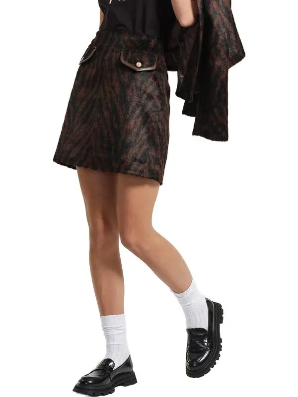 ISAAC MIZRAHI NEW YORK Faux Fur Mini Skirt - Brown Zebra