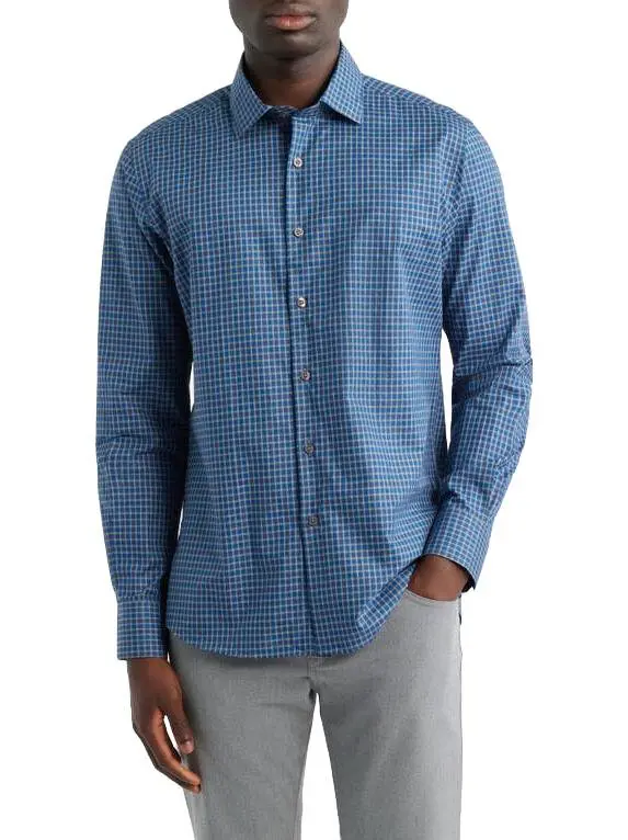 Scott Barber Regular Fit Check Cotton Mélange Button-up Shirt - Navy