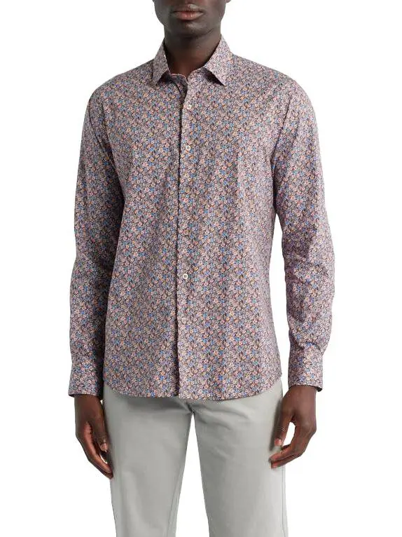 Scott Barber Canclini Regular Fit Floral Cotton Button-up Shirt - Blue
