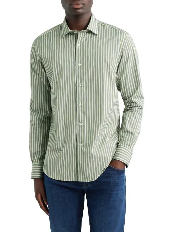 Scott Barber Thomas Mason Regular Fit Stripe Cotton Button-up Shirt - Sage
