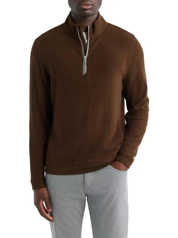 Scott Barber Mock Neck Stretch Fleece Half Zip Pullover - Chocolate