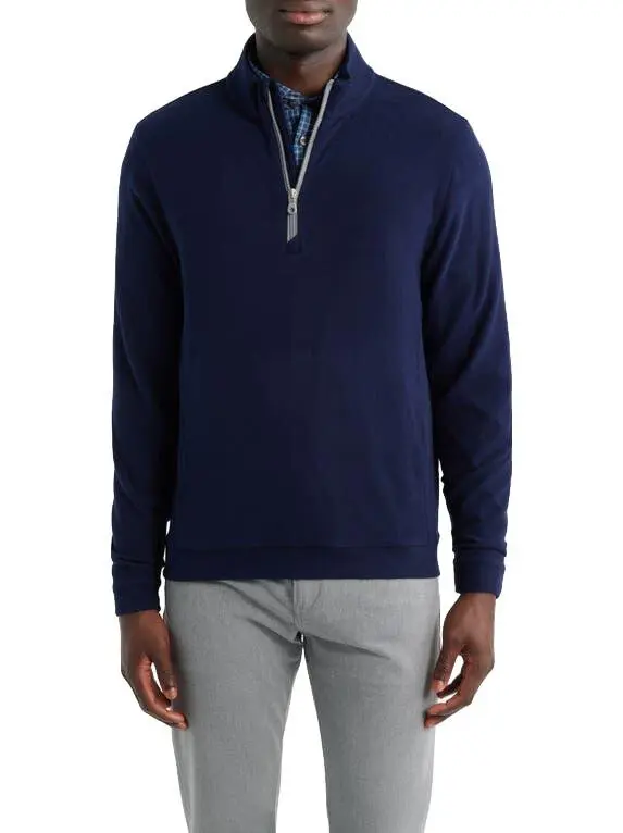 Scott Barber Mock Neck Stretch Fleece Half Zip Pullover - Navy