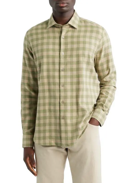 Scott Barber Canclini Regular Fit Check Cotton Mélange Flannel Button-up Shirt - Sage