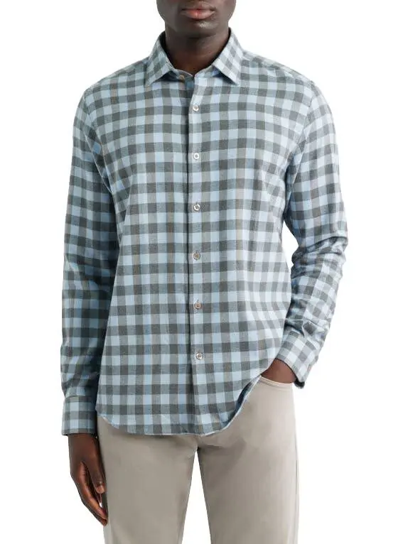 Scott Barber Canclini Regular Fit Check Cotton Mélange Flannel Button-up Shirt - Sky