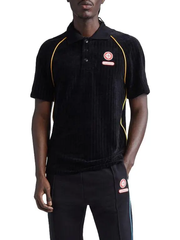 Casablanca Raglan Sleeve Rib Velour Polo - Black