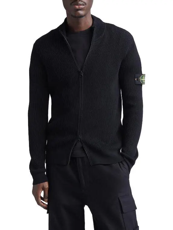 Stone Island Compass Patch Virgin Wool Cardigan - V0029 Black