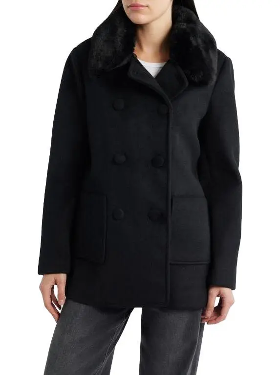 CECE DUPRAZ Faux Fur Collar Double Breasted Coat - Black