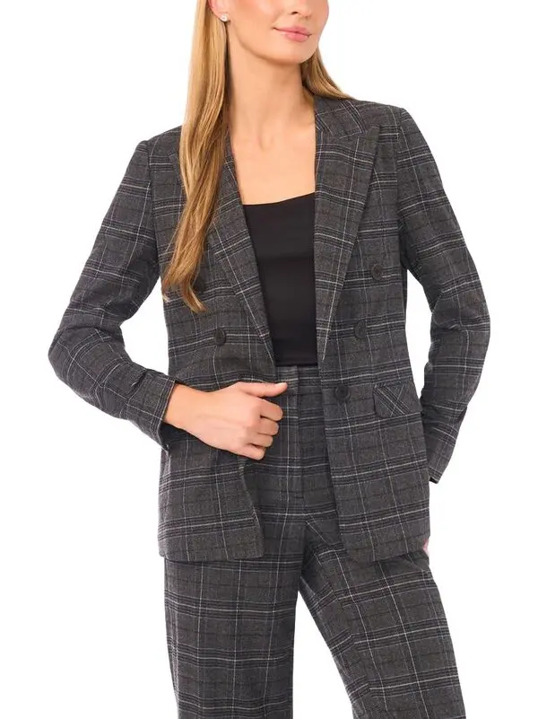 Halogen Plaid Blazer With Scrunch Sleeves - Aegean Blue