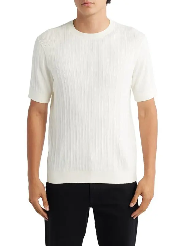 Emporio Armani Short Sleeve Cotton & Cashmere Rib Sweater - Solid White