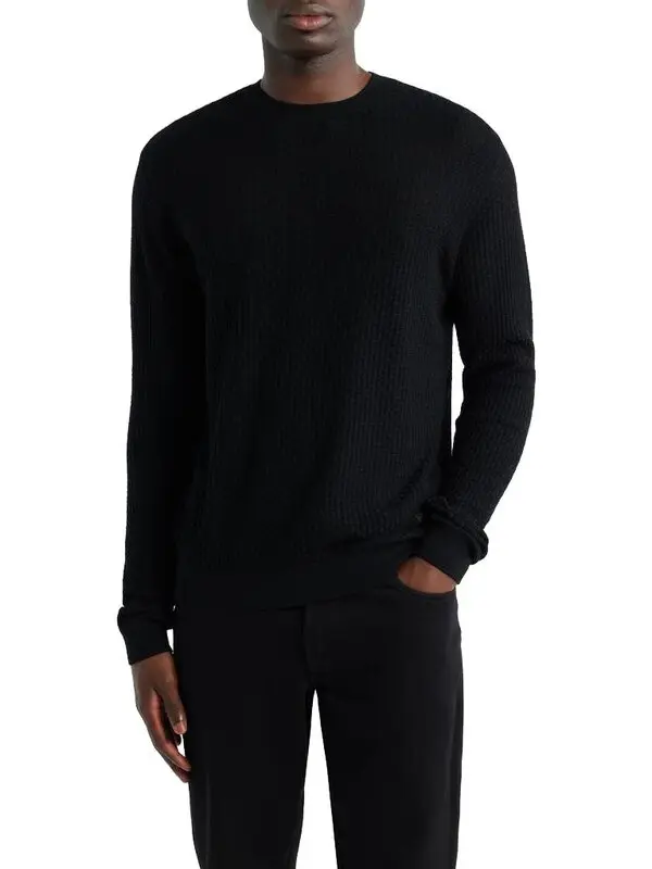 Emporio Armani Textured Virgin Wool Crewneck Sweater - Black