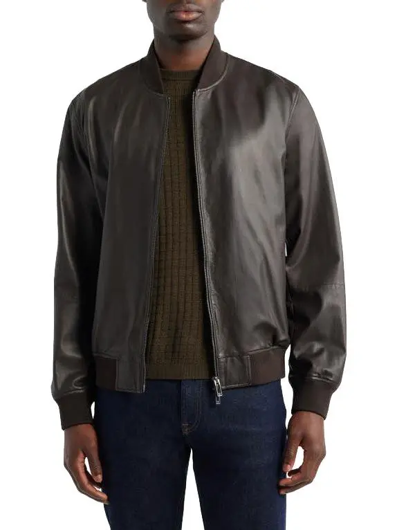 Emporio Armani Leather Bomber Jacket - Brown