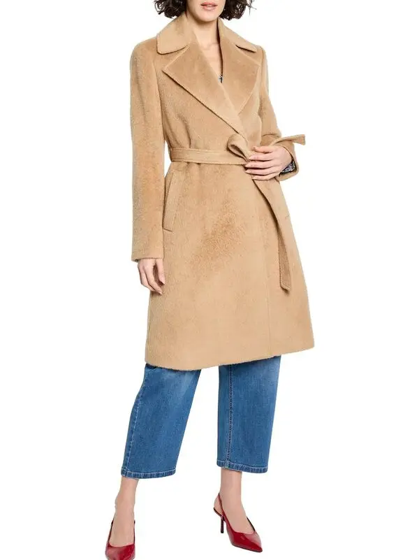 NIC+ZOE Wool Blend Belted Wrap Coat - Camel