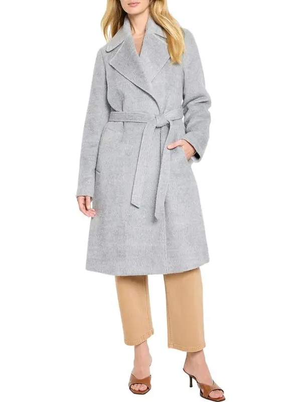 NIC+ZOE Wool Blend Belted Wrap Coat - Light Grey