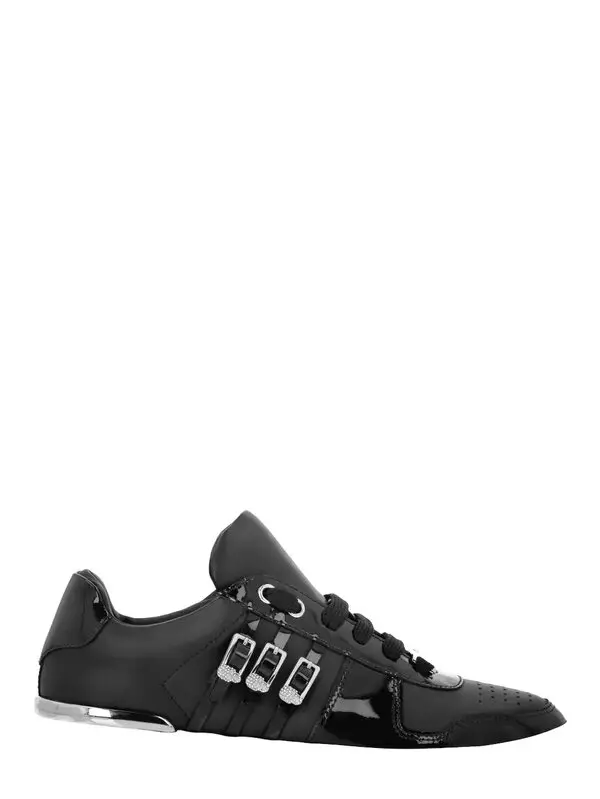 Philipp Plein Buckle-detail Patent Leather Sneakers - Black