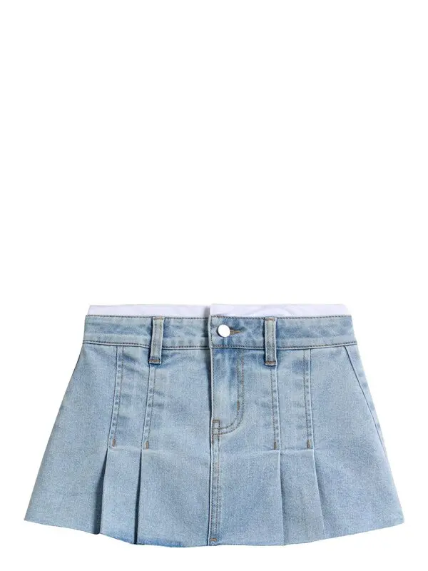 LOVE, FIRE Pleated Denim Skort - Light Wash