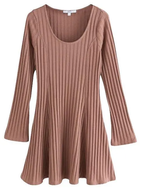 NEXT Ribbed Long Sleeve Mini Dress - Light Brown