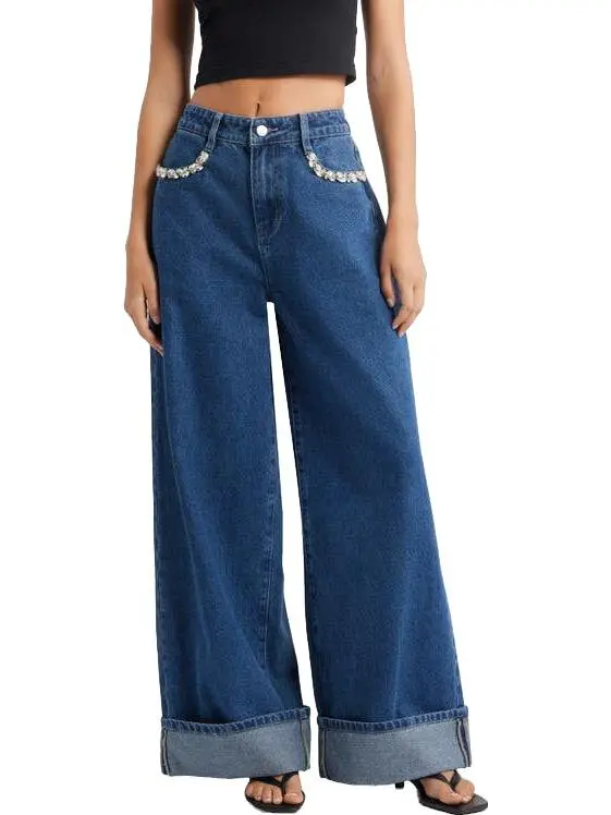 PTCL Embellished Wide-leg Jeans - Rinse Wash