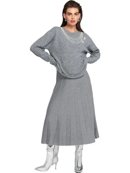 ELLE COLLECTION Embellished Pullover Sweater - Grey