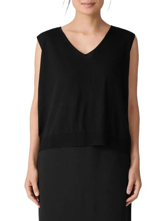 Eileen Fisher V-neck Wool Sweater Vest - Black