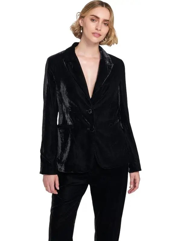 ELLE COLLECTION Velvet Blazer Jacket - Black
