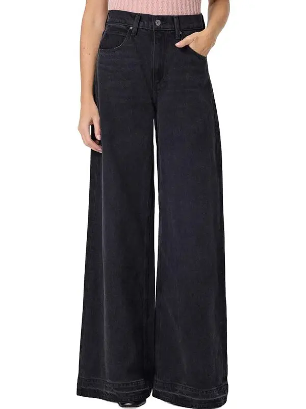 Paige Cameron High-waist Wide Leg Jeans With Released Hem - Boho Black