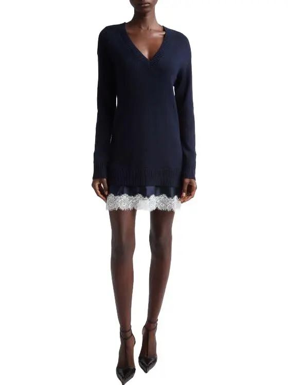 Cinq À Sept Simona Lace Trim Sweater Dress - Navy/navy