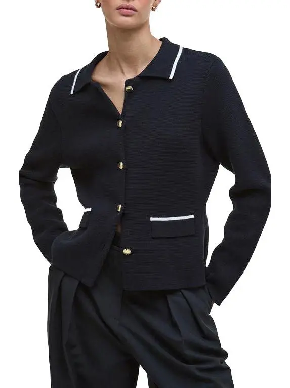 Barbour Cotton Collared Cardigan - Dark Navy