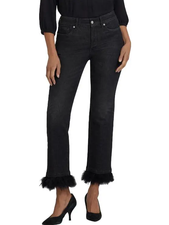 NYDJ Marilyn Feather Trim Ankle Straight Leg Jeans - French Nightfall