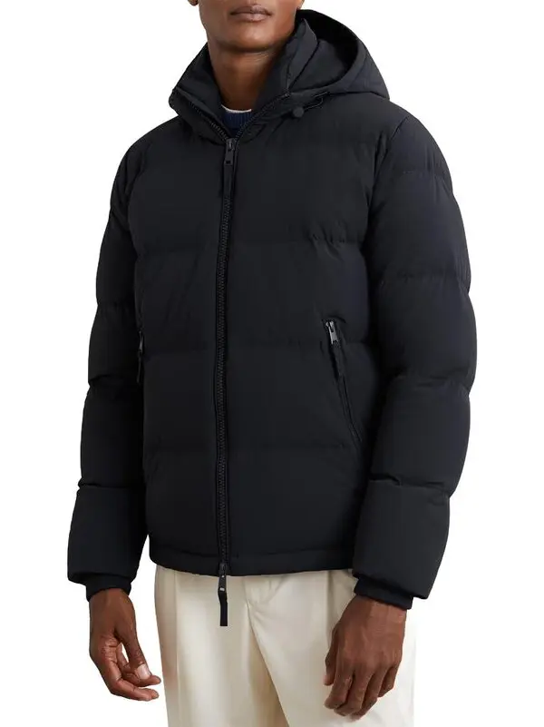 REISS Reggie Hooded Down Jacket - Navy