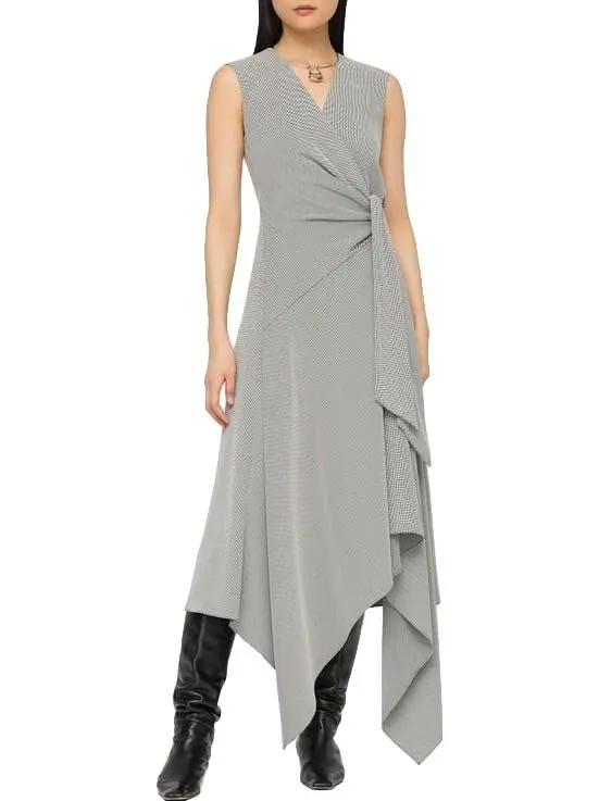 Lafayette 148 New York Houndstooth Jacquard Handkerchief Midi Dress - Black Multi