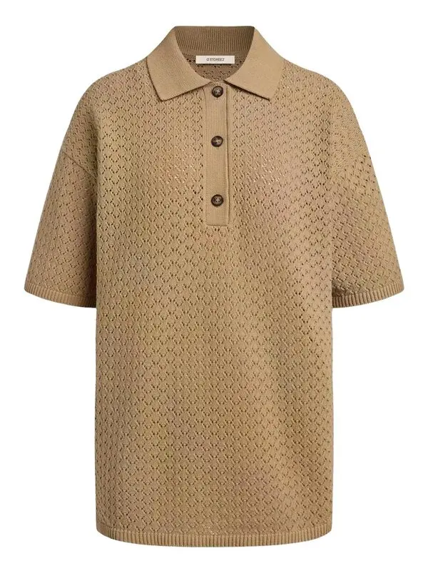 12 STOREEZ Open-knit Polo Top - Neutrals