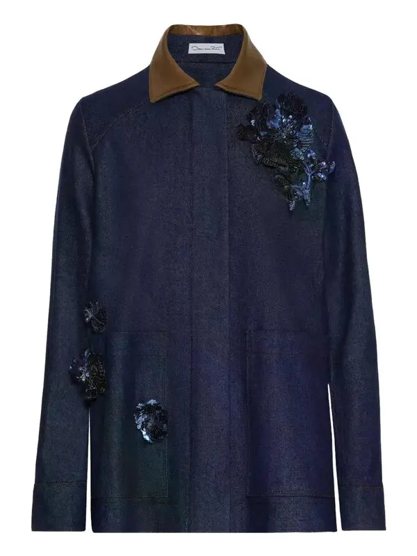 Oscar De La Renta Sequin-embellished Denim Jacket - Blue