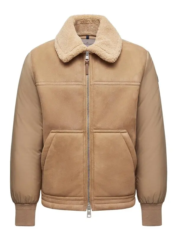 Moncler Tonnay Suede & Shearling Short Down Jacket - Beige