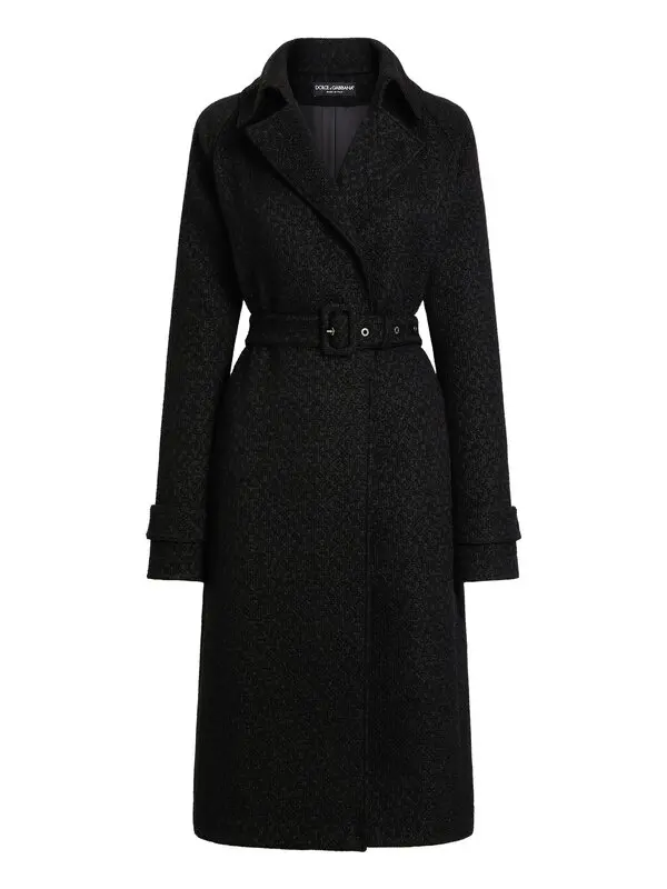 Dolce & Gabbana Tweed Double-breasted Trench Coat - Black