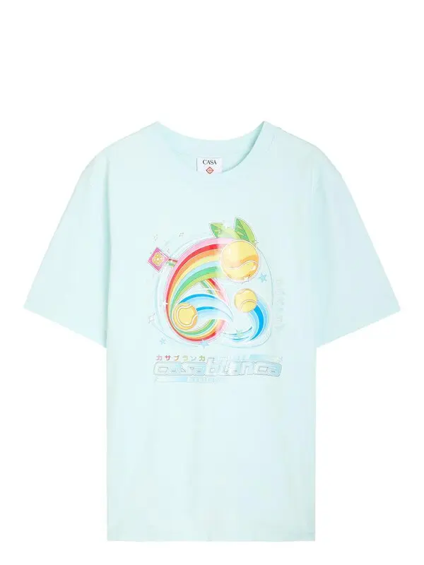 Casablanca Manga Tennis Ball Printed Cotton T-shirt - Light Blue