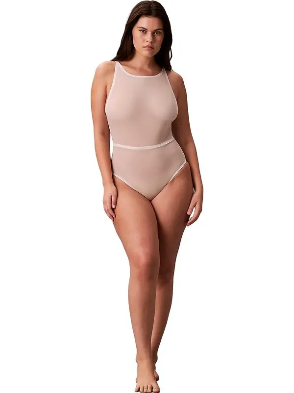Calvin Klein Minimalist Mesh Mid-thigh Bodysuit - Grey Morn