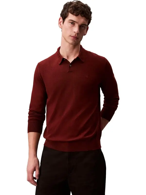 Calvin Klein Extra Fine Merino Blend Polo Sweater - Rusted Root