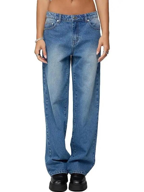 EDIKTED Rorie Mid-rise Straight Leg Jeans - Blue
