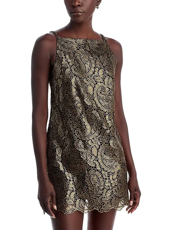 Michael Kors Metallic Lace Mini Dress - Antique Gold