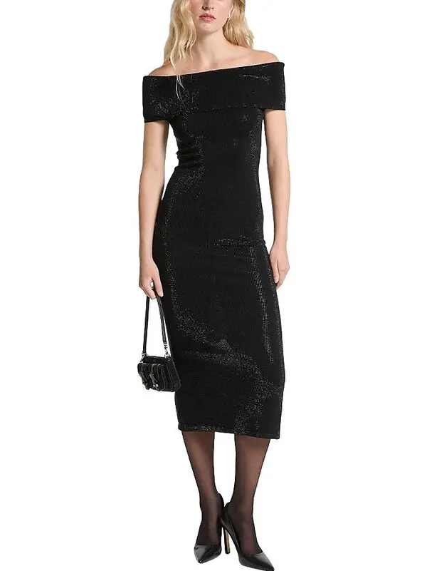 Michael Kors Fold Over Sweater Midi Dress - Black